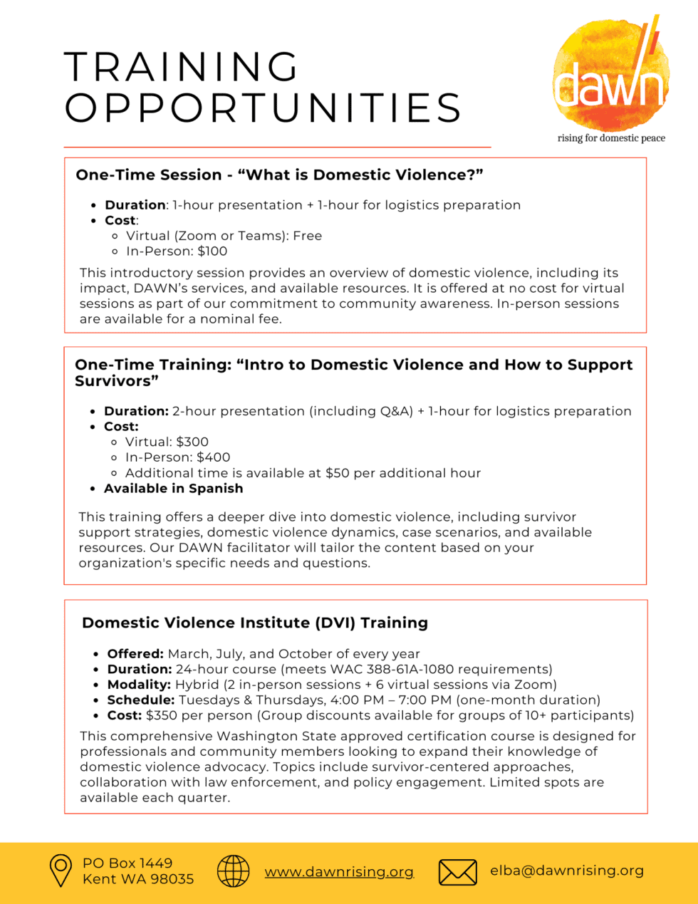 Training | DAWN - Domestic Abuse Women's Network